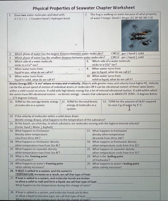 Solved Physical Properties of Seawater Chapter Worksheet 1. | Chegg.com