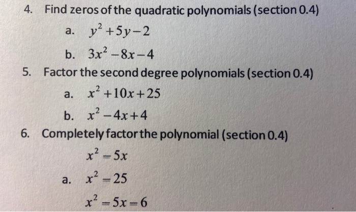 Solved 4. Find zeros of the quadratic polynomials (section | Chegg.com