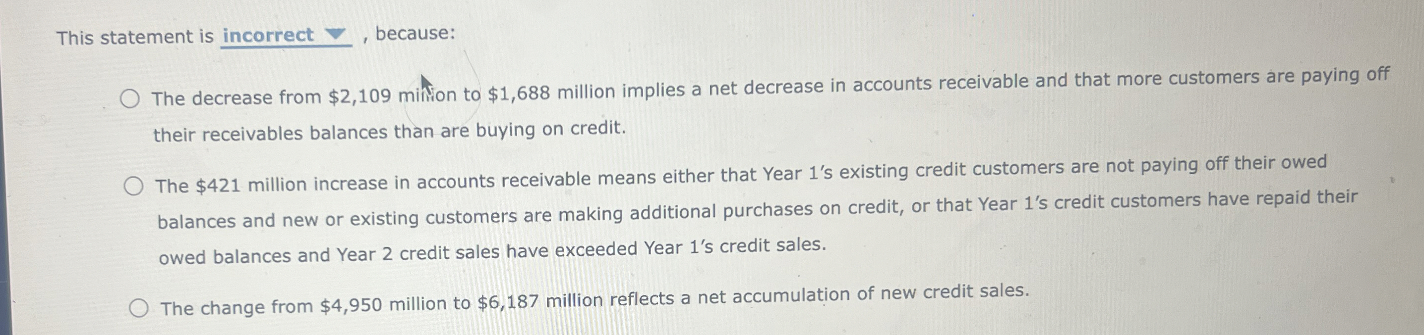 Solved This statement is incorrectq, , ﻿because:The decrease | Chegg.com