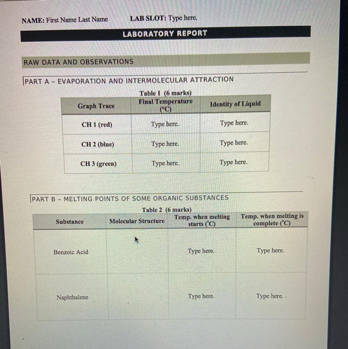 Solved NAME: First Name Last Name LAB SLOT: Type here. | Chegg.com