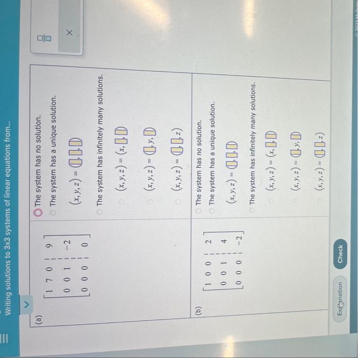 Solved Writing solutions to 3×3 systems of linear equations | Chegg.com