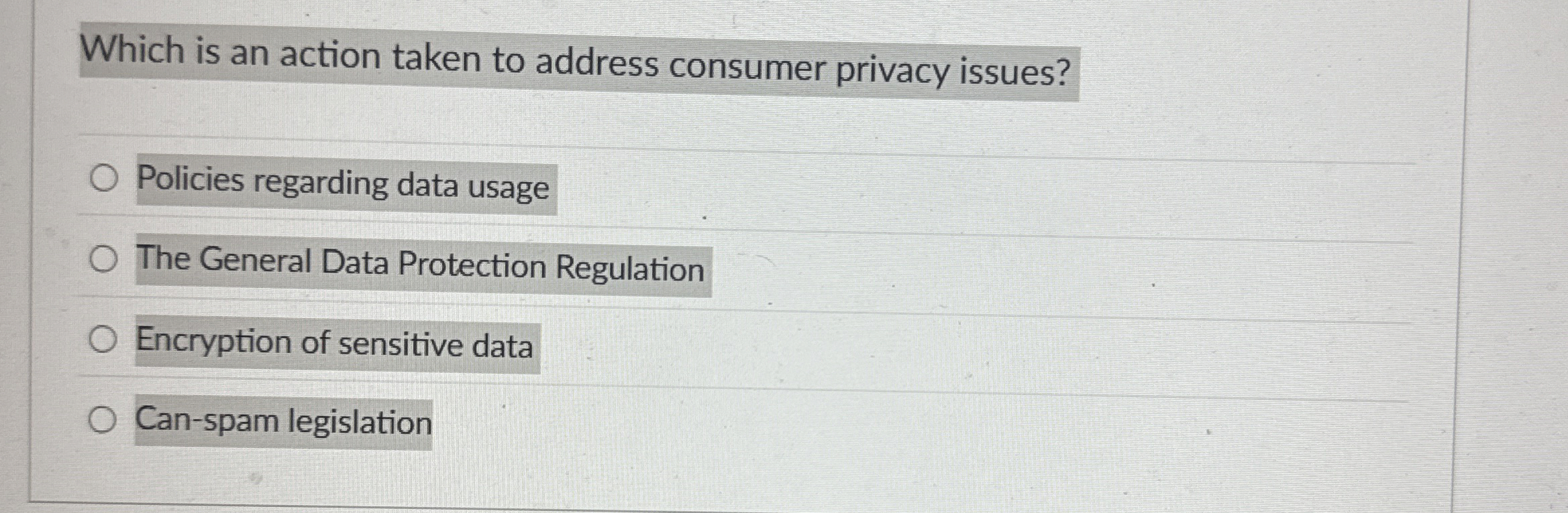 Solved Which is an action taken to address consumer privacy | Chegg.com