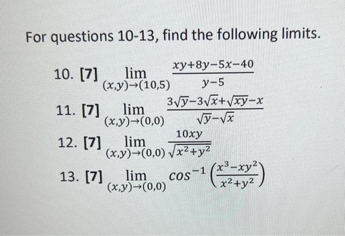 Solved For questions 10−13, find the following limits. 10. | Chegg.com