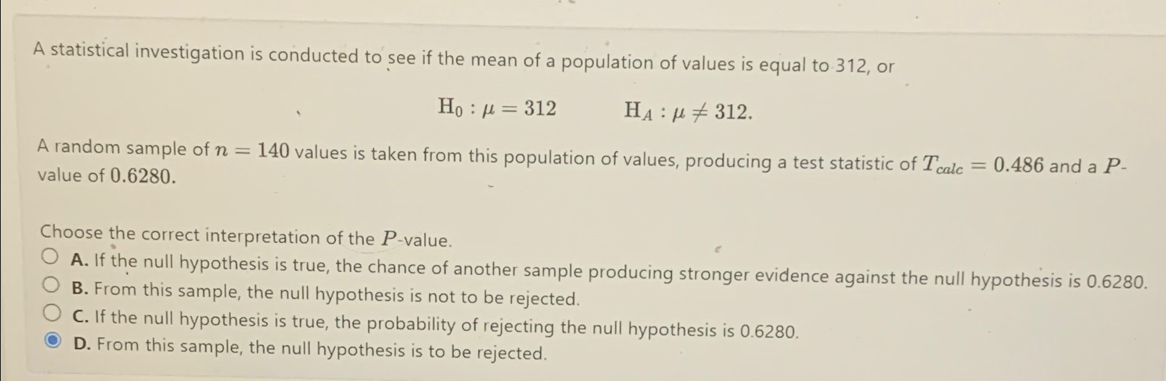 Solved A statistical investigation is conducted to see if | Chegg.com