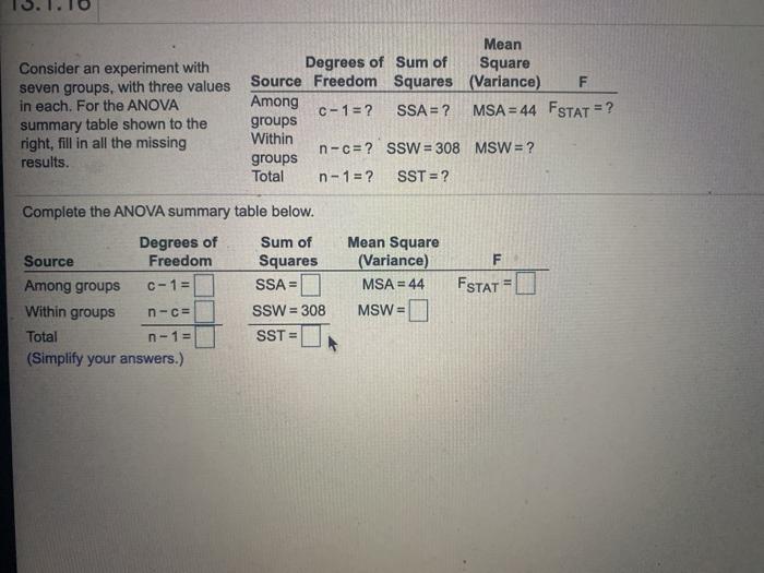 Solved Consider an experiment with seven groups, with three | Chegg.com