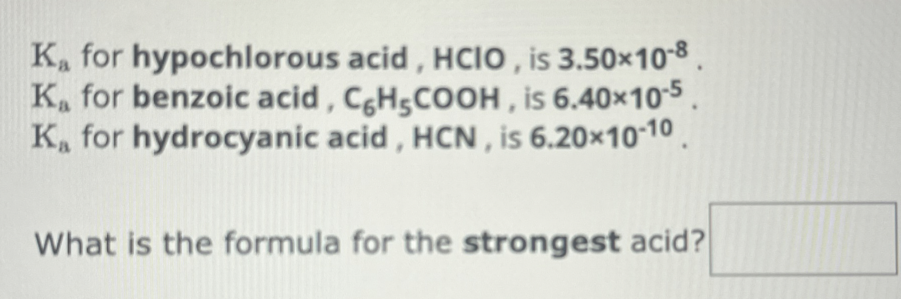 Solved Ka ﻿for hypochlorous acid, HClO , ﻿is 3.50×10-8.Ka | Chegg.com