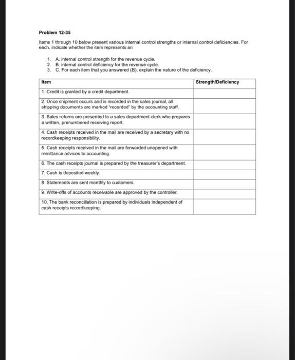 Solved Problem 12-35 Items 1 through 10 below present | Chegg.com