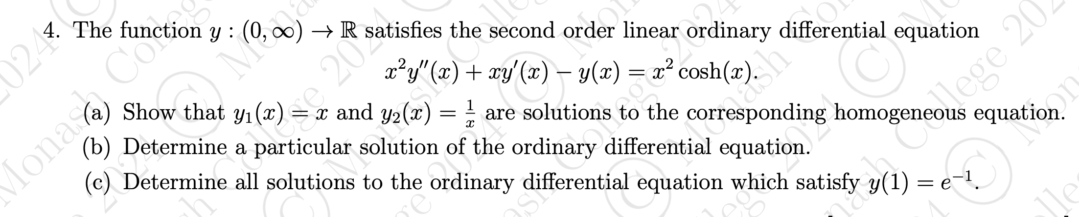 Solved The function y:(0,∞)→R ﻿satisfies the second order | Chegg.com