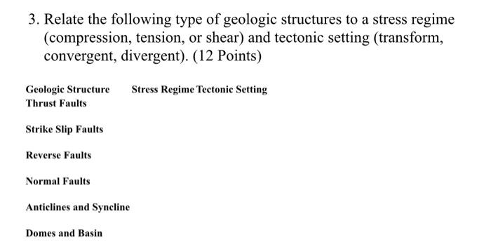 Solved 3. Relate the following type of geologic structures | Chegg.com