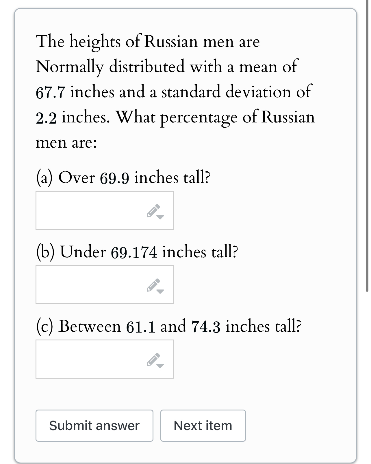 Solved The heights of Russian men are Normally distributed | Chegg.com