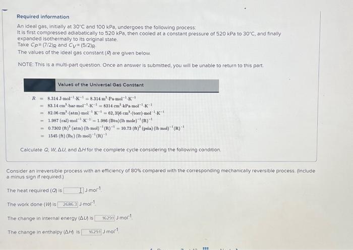 Solved Required information An ideal gas, initially at 30∘C | Chegg.com