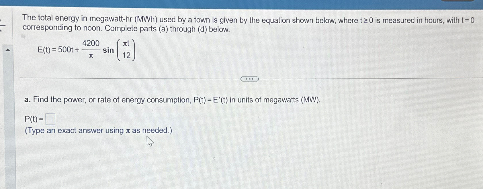 Solved The total energy in megawatt-hr (MWh) ﻿used by a town | Chegg.com