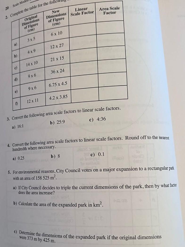 Solved 3. Convert the following area scale factors to linear | Chegg.com