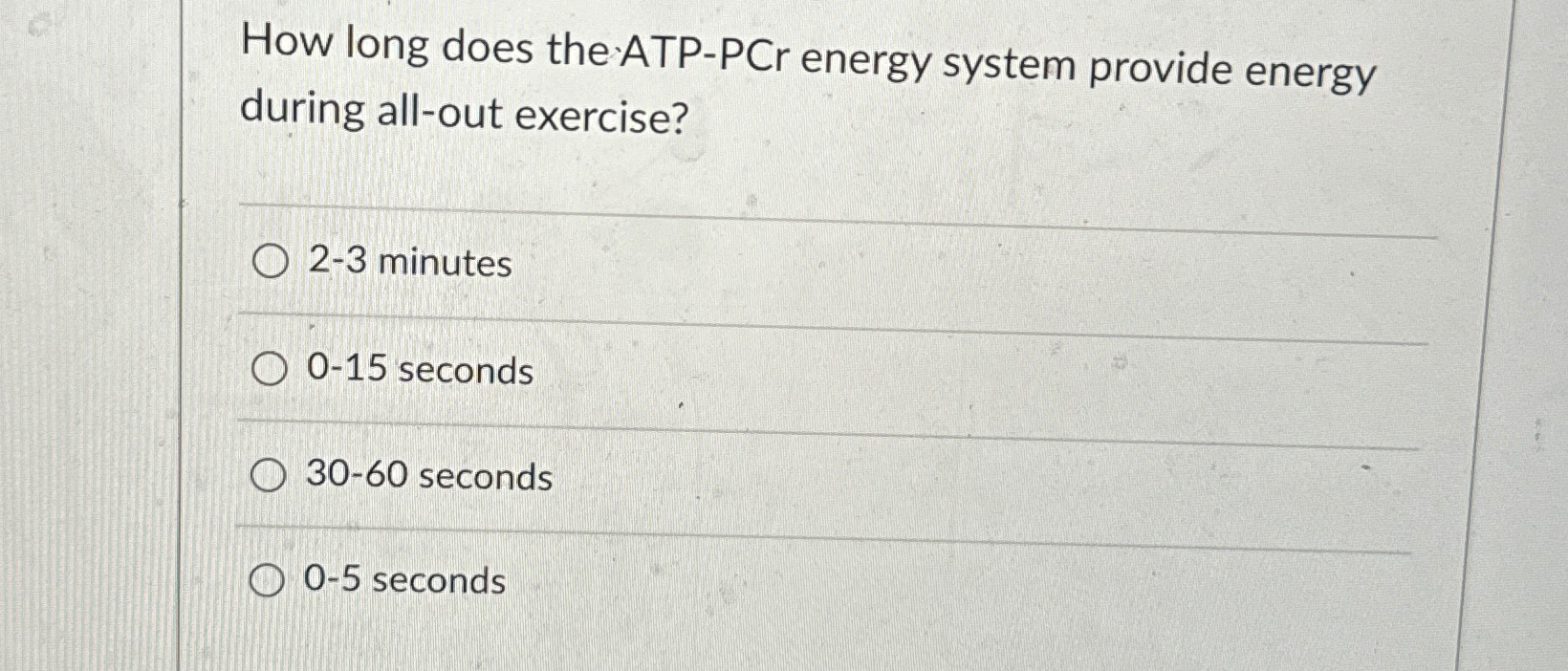 Solved How long does the ATP-PCr energy system provide | Chegg.com
