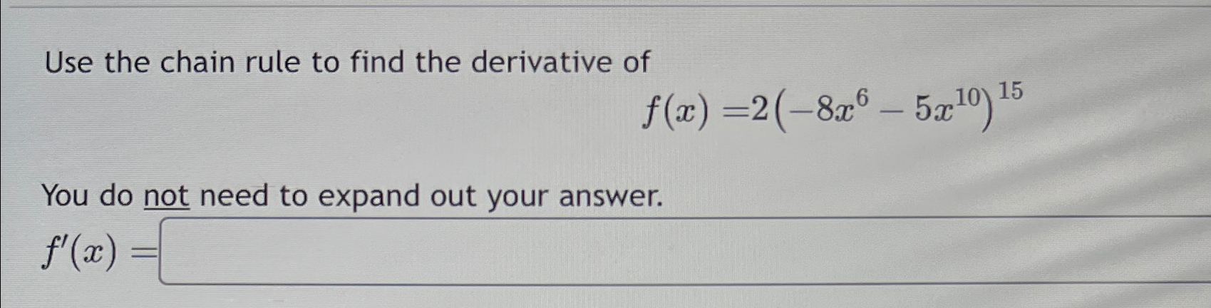 Solved Use the chain rule to find the derivative | Chegg.com