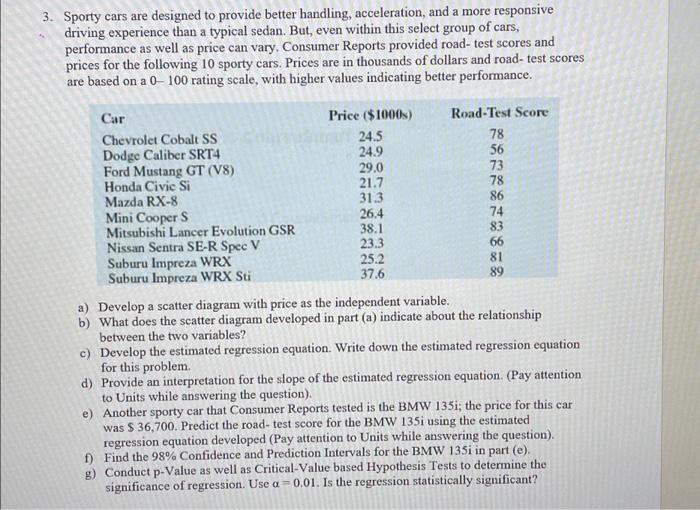 Solved 3. Sporty cars are designed to provide better | Chegg.com