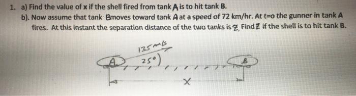 Solved 1. a) Find the value of x if the shell fired from | Chegg.com