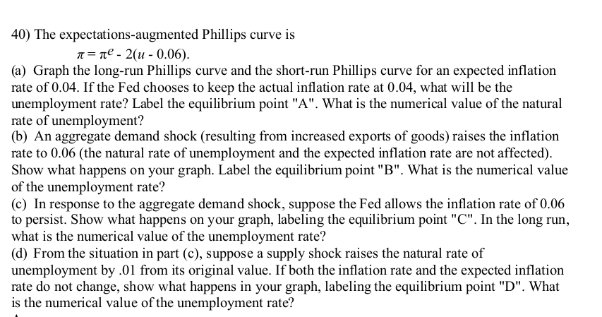 Solved The expectations-augmented Phillips curve | Chegg.com