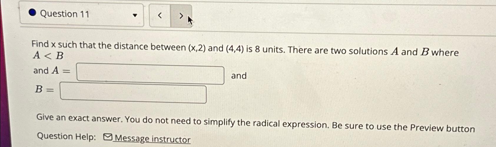 Solved Find x ﻿such that the distance between (x,2) ﻿and | Chegg.com