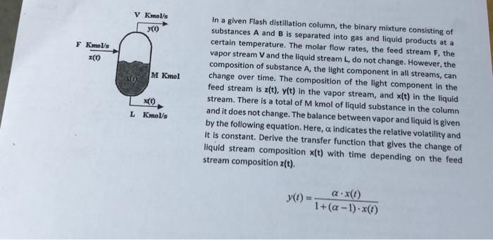 In a given Flash distillation column, the binary | Chegg.com