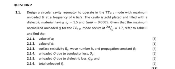 Solved 2.1. Design a circular cavity resonator to operate in | Chegg.com