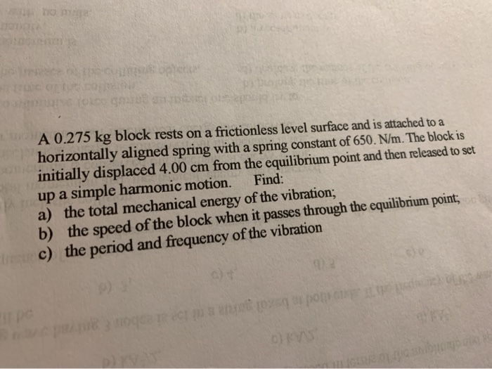 Solved CORO A 0.275 kg block rests on a frictionless level | Chegg.com
