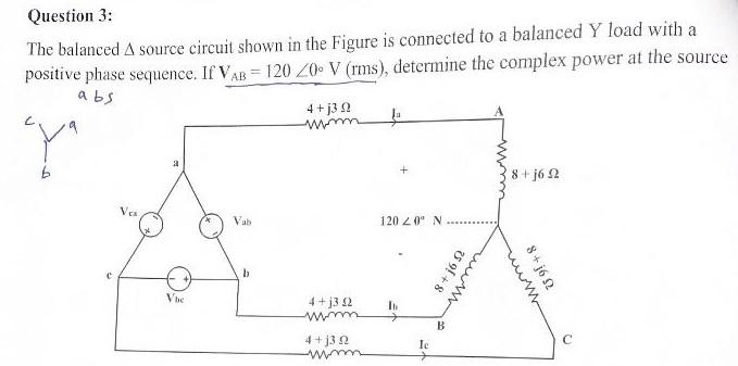 Solved Question 3: The balanced Δ source circuit shown in | Chegg.com
