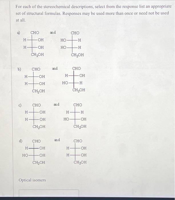 For each of the stereochemical descriptions, select | Chegg.com