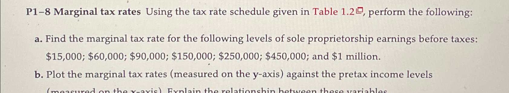 Solved P1-8 ﻿Marginal tax rates Using the tax rate schedule | Chegg.com