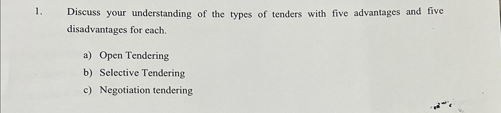 Solved Discuss your understanding of the types of tenders | Chegg.com