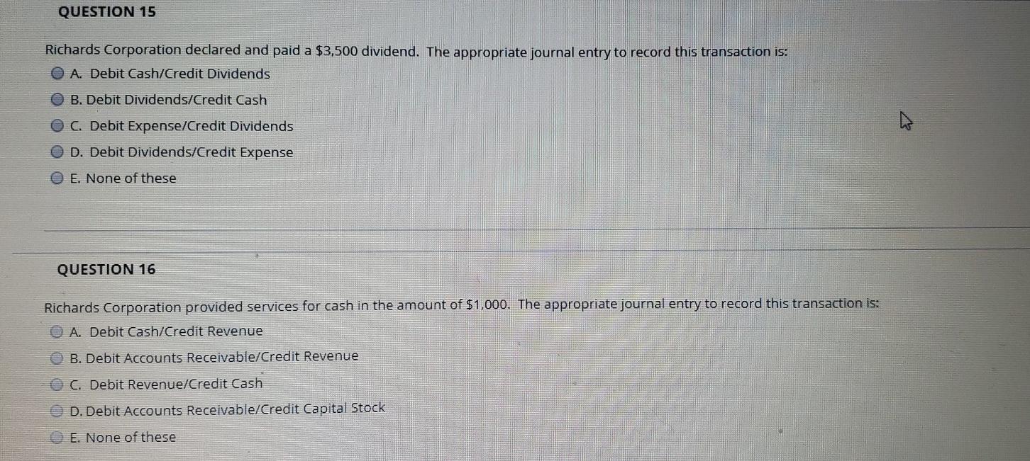 Solved QUESTION 15 Richards Corporation declared and paid a | Chegg.com