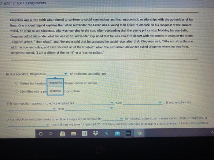 Solved Chapter 2: Aplia Assignments Diogenes was a free | Chegg.com