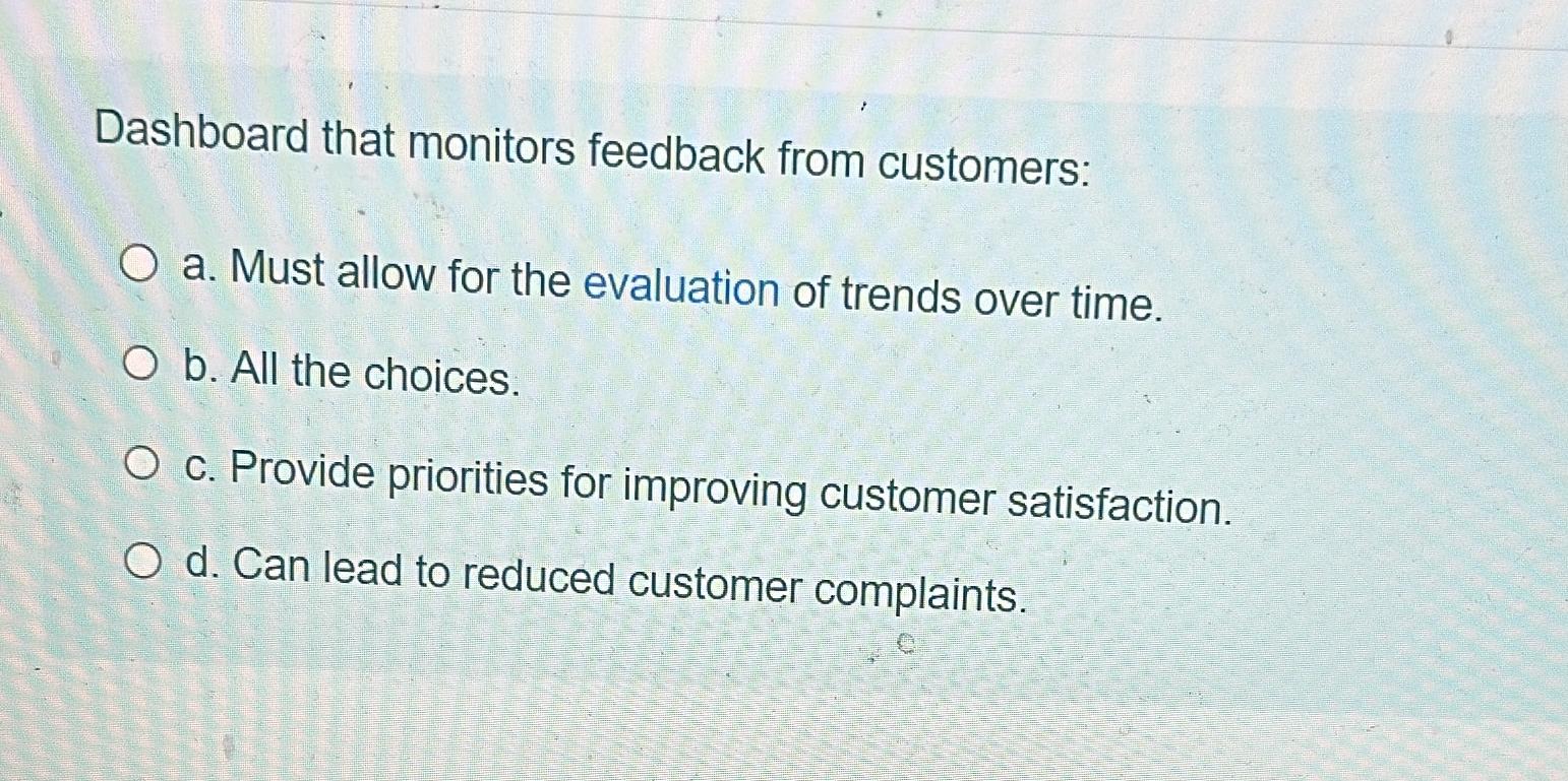 Solved Dashboard that monitors feedback from customers:a. | Chegg.com