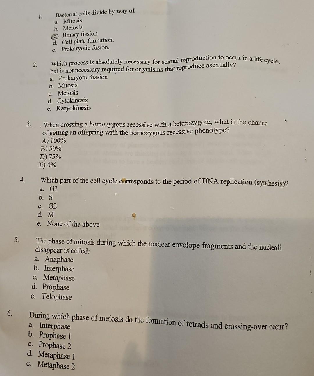 Solved 1. Bacterial cells divide by way of a. Mitosis b. | Chegg.com