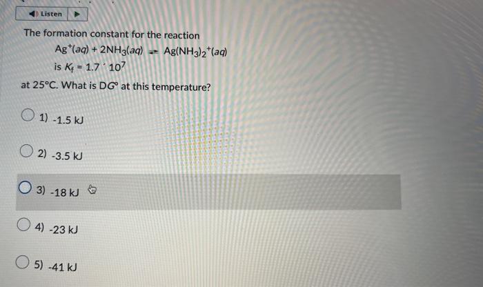 Solved The formation constant for the reaction | Chegg.com