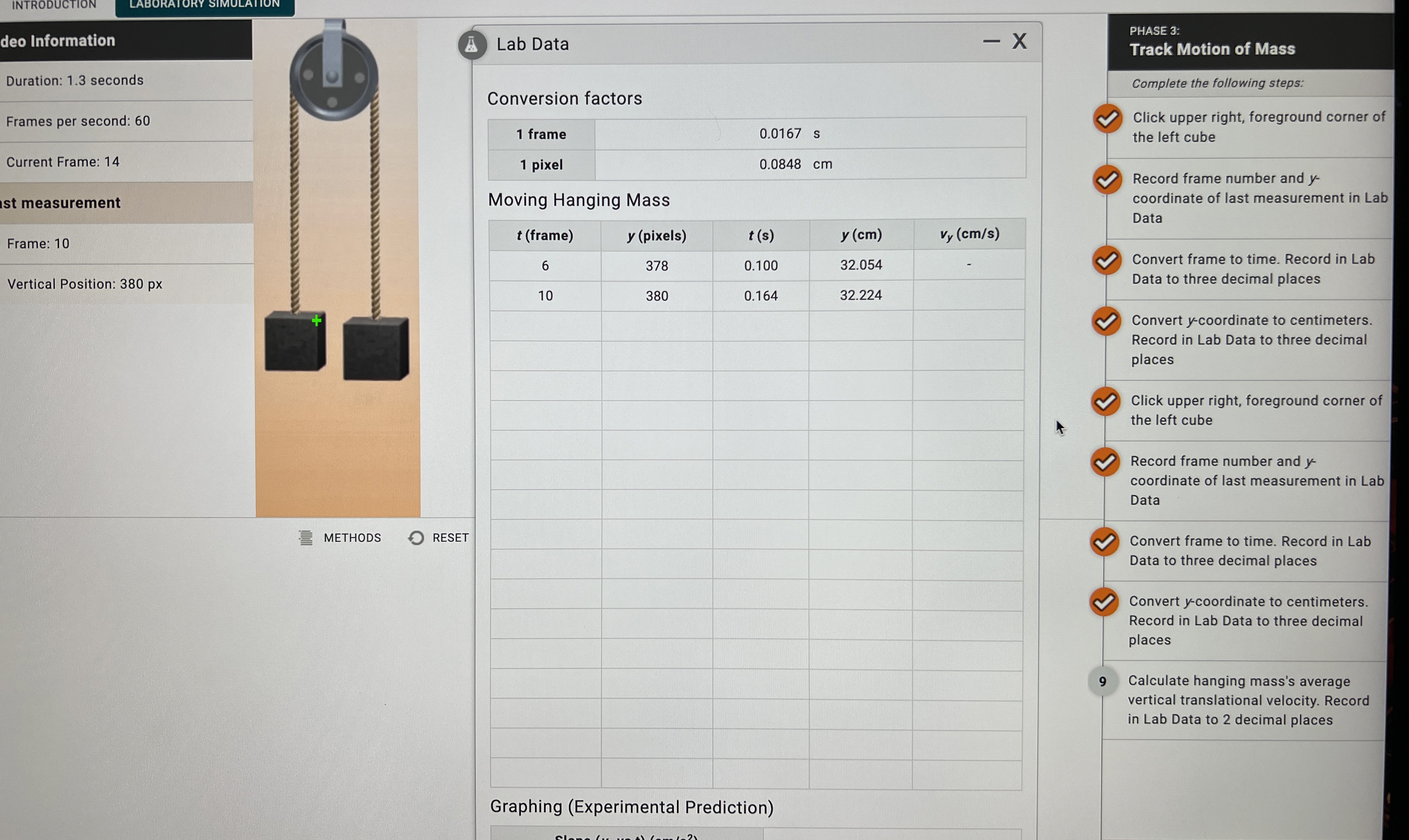 Solved 9. ﻿Calculate hanging mass's average vertical | Chegg.com