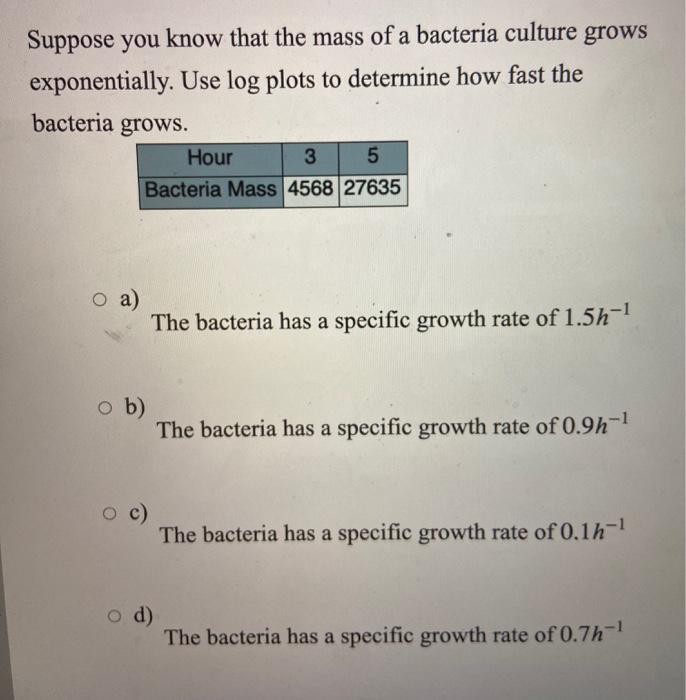 Solved Suppose you know that the mass of a bacteria culture | Chegg.com