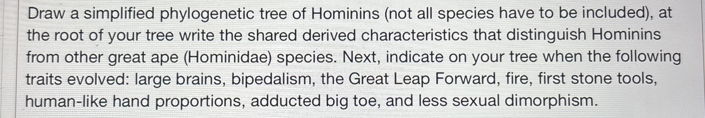 Solved Draw a simplified phylogenetic tree of Hominins (not | Chegg.com