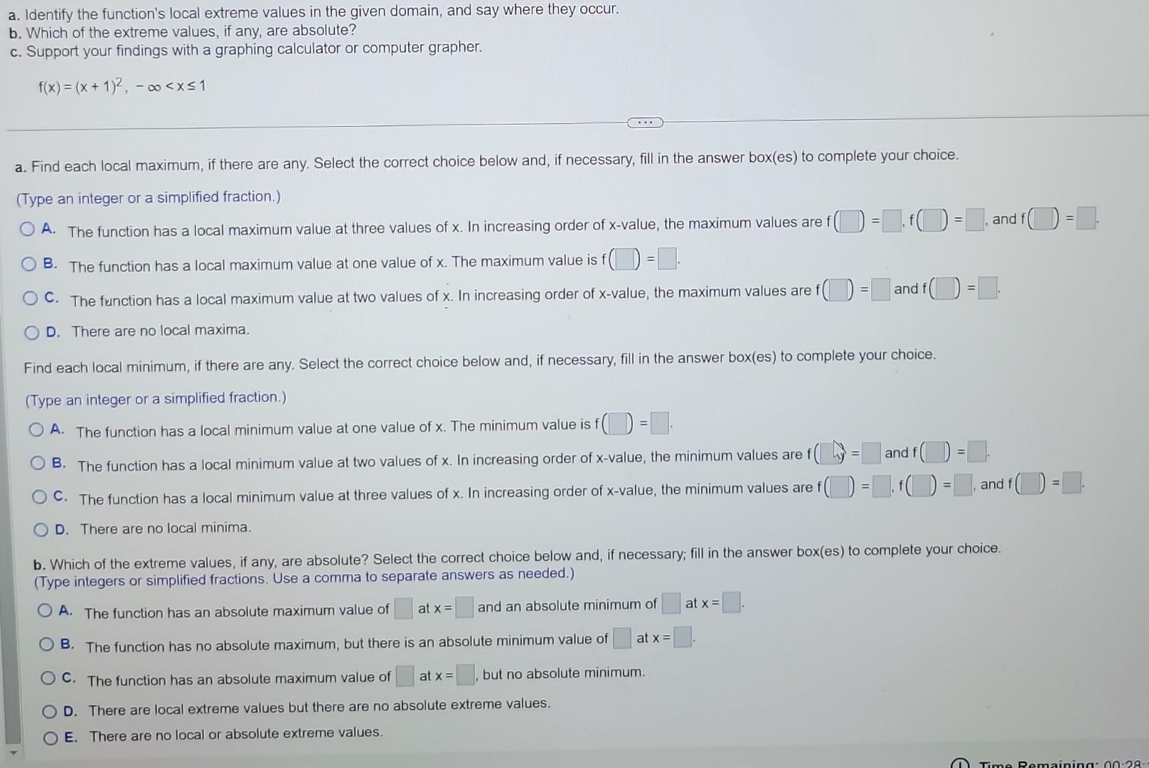 Solved a. Identify the function's local extreme values in | Chegg.com