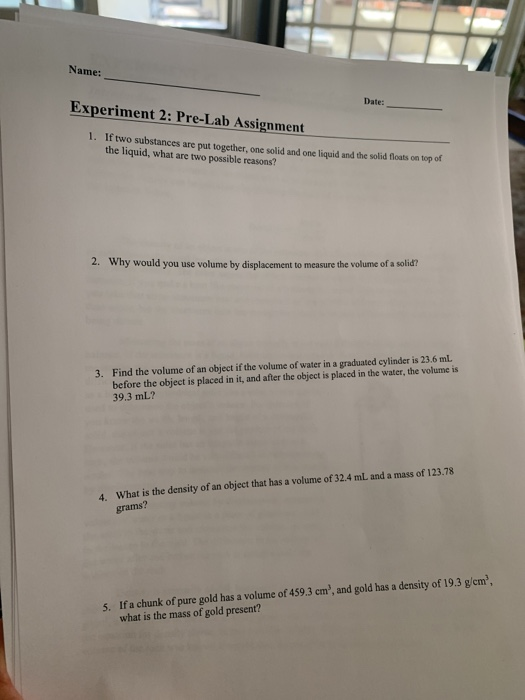 Solved Name: Date: Experiment 2: Pre-Lab Assignment 1. If | Chegg.com