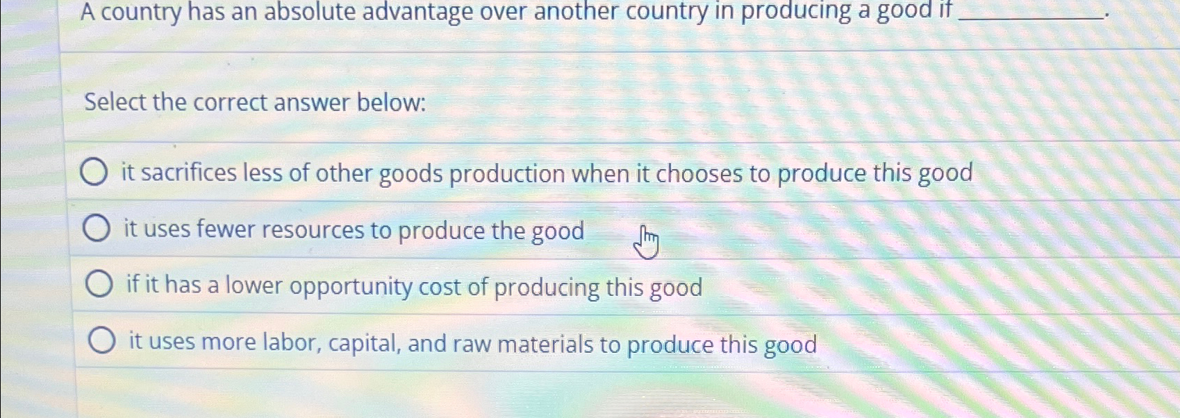 Solved A country has an absolute advantage over another | Chegg.com