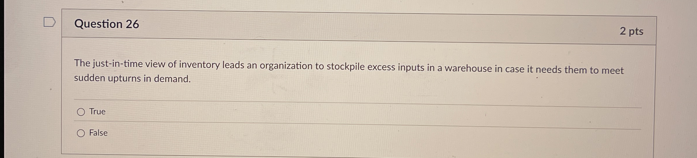 Solved Question 262 ﻿ptsThe just-in-time view of inventory | Chegg.com