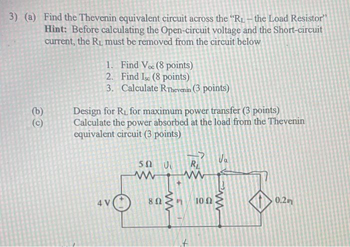 Solved (a) Find the Thevenin equivalent circuit across the " | Chegg.com
