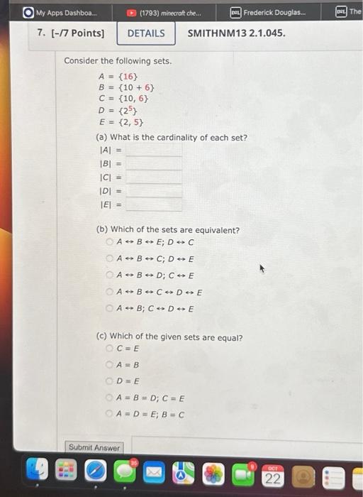 Solved Consider the following sets. | Chegg.com