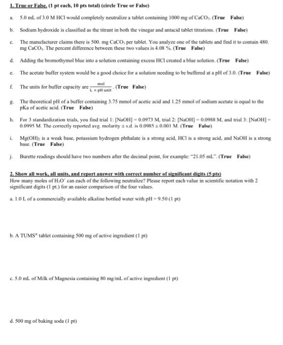Solved 1. True or False ( 1pt each, 10 pts total) (circle | Chegg.com