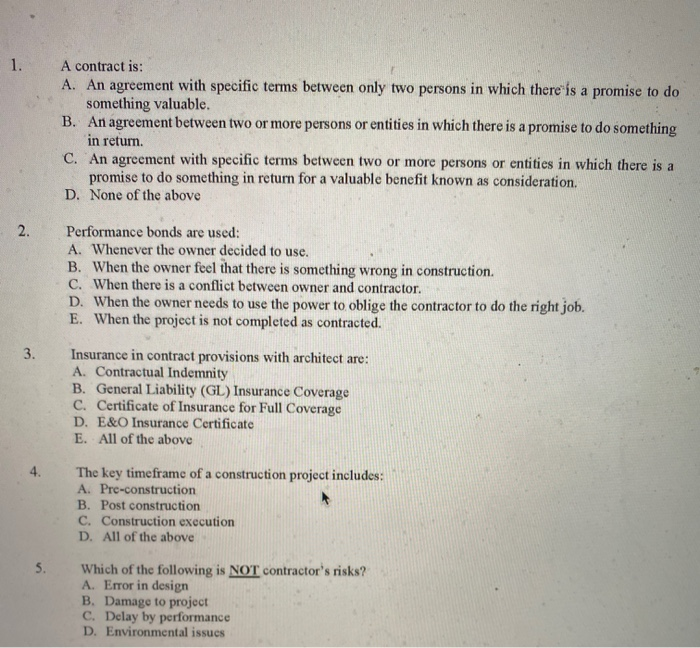 Solved 1. A contract is: A. An agreement with specific terms | Chegg.com