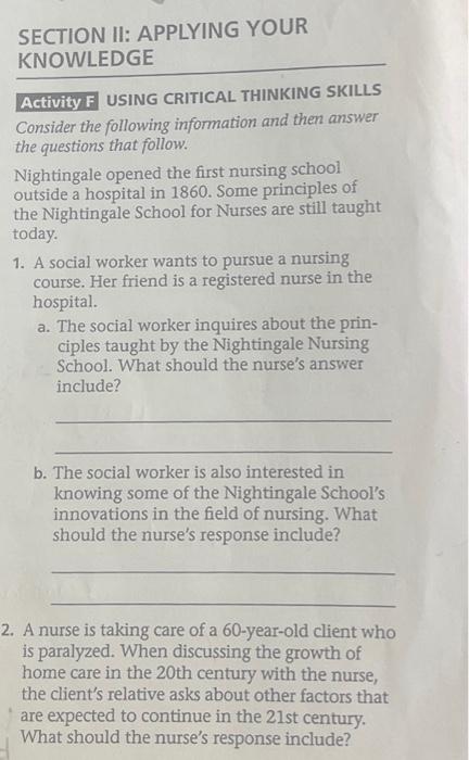 Solved SECTION II: APPLYING YOUR KNOWLEDGE Activity F USING | Chegg.com