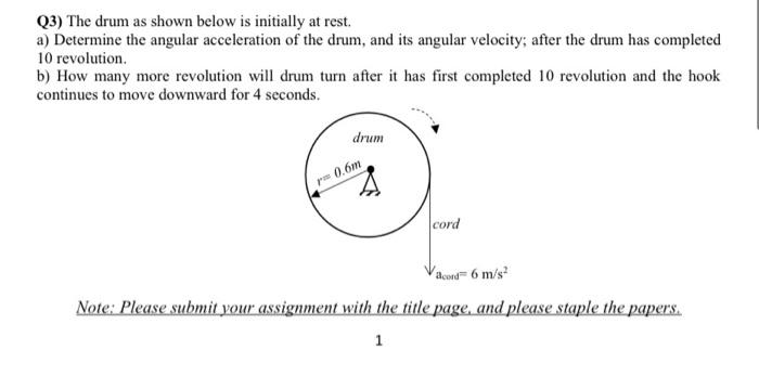 Solved Q3) The drum as shown below is initially at rest. a) | Chegg.com