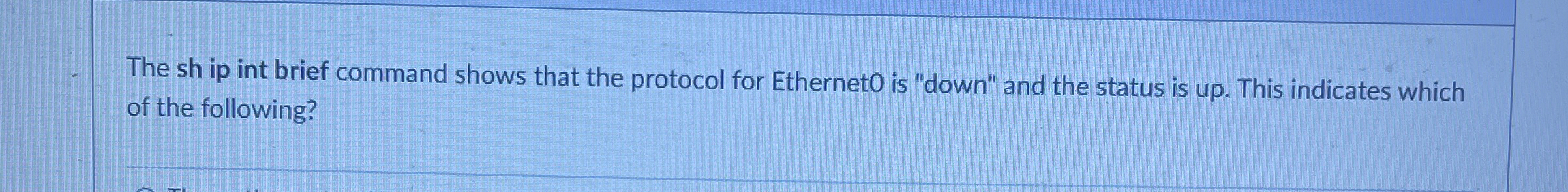 Solved The sh ip int brief command shows that the protocol | Chegg.com