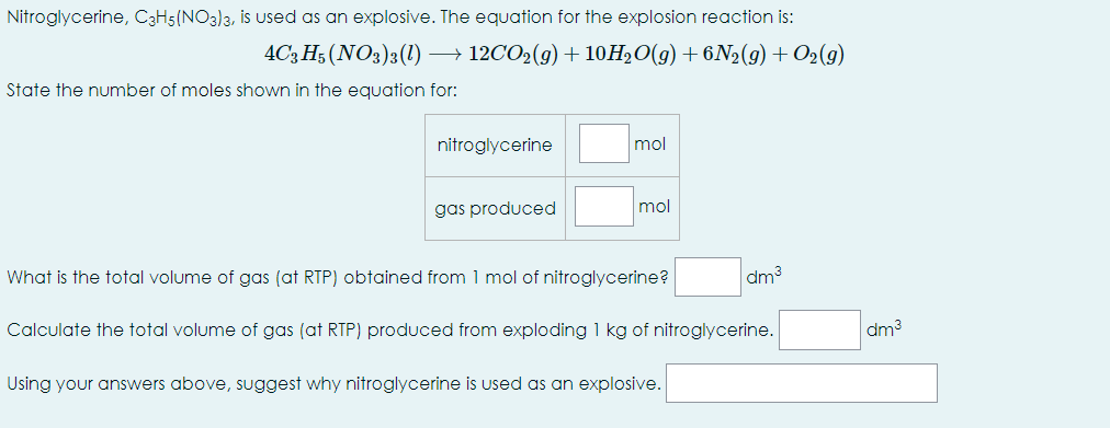 Solved if Nitroglycerine, C3H5(NO3)3, ﻿is used as an | Chegg.com